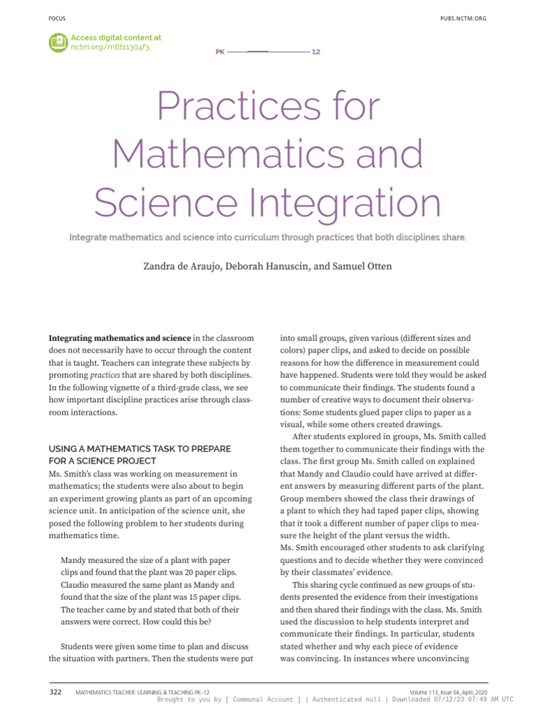 S9-Reading-Practices For Mathematics and Science Integration | PDF ...