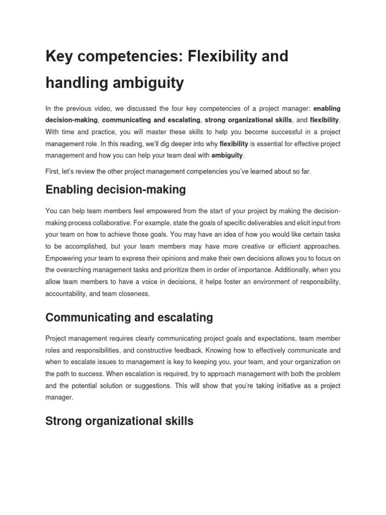 Flexibility and Handling Ambiguity | PDF | Project Management | Risk