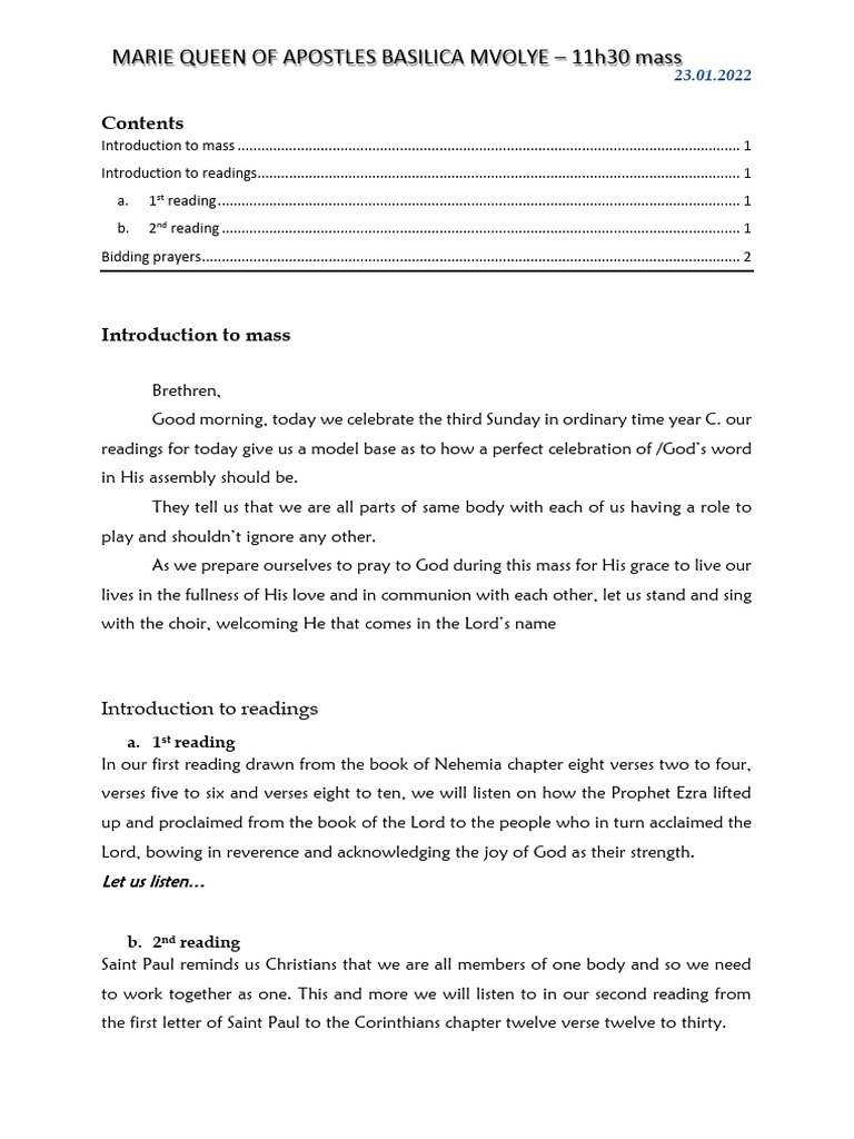Introduction To Mass 02301.2022 | PDF | Prayer | Abrahamic Religions