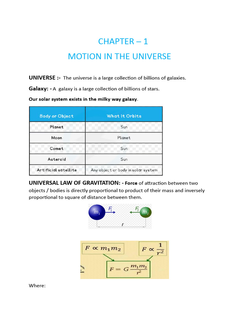 CH - 1 Motion in The Universe | PDF | Orbit | Natural Satellite