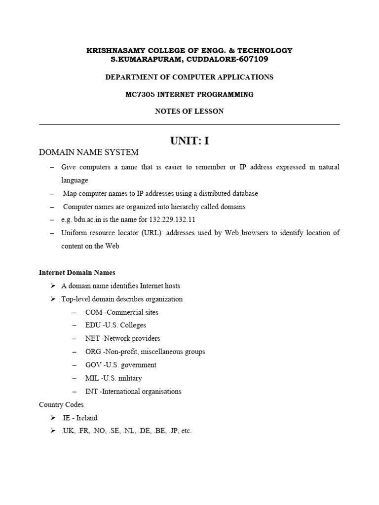 MC7305 IP Lecturer Notes | PDF | Http Cookie | File Transfer Protocol