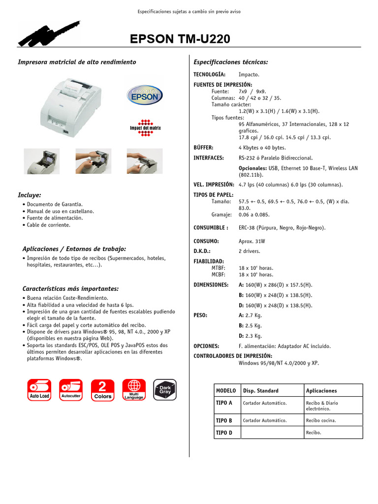 Impresora TM-U220 | PDF | Impresora (Computación) | Microsoft Windows