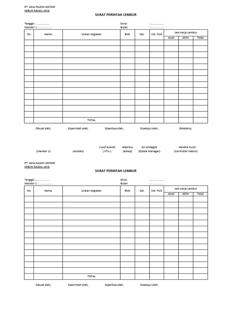 Form Surat Perintah Lembur | PDF