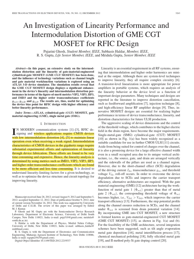 Linearity And Intermodulation Distortion Ppr 2012 Pdf Mosfet