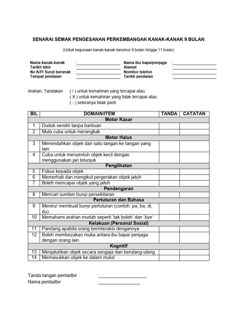 Senarai Perkembangan Kanak Kanak | PDF