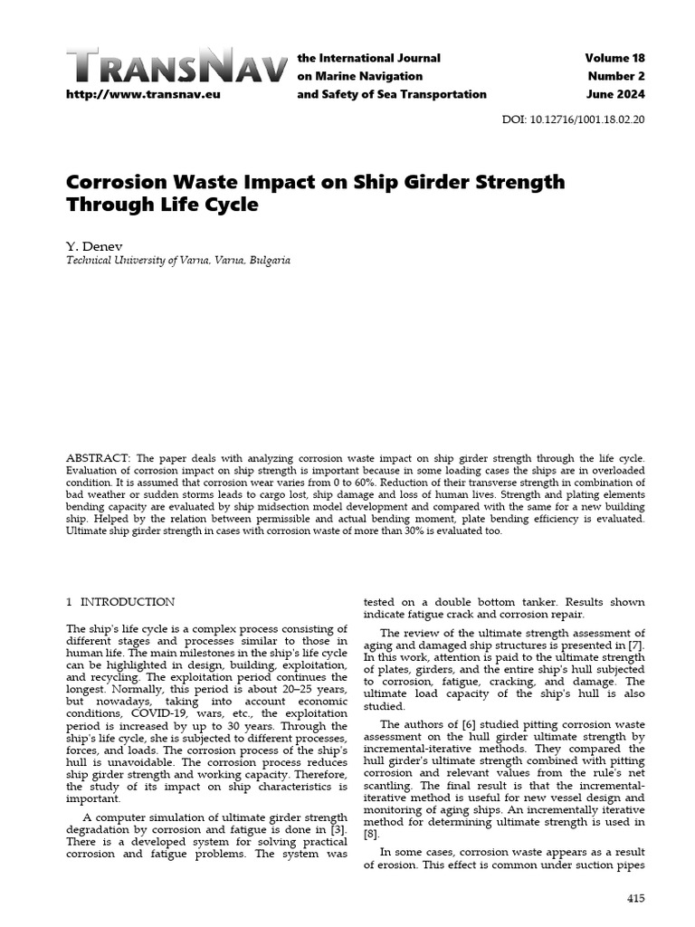 Corrosion Waste Impact On Ship Girder Strength Through Life Cycle | PDF ...
