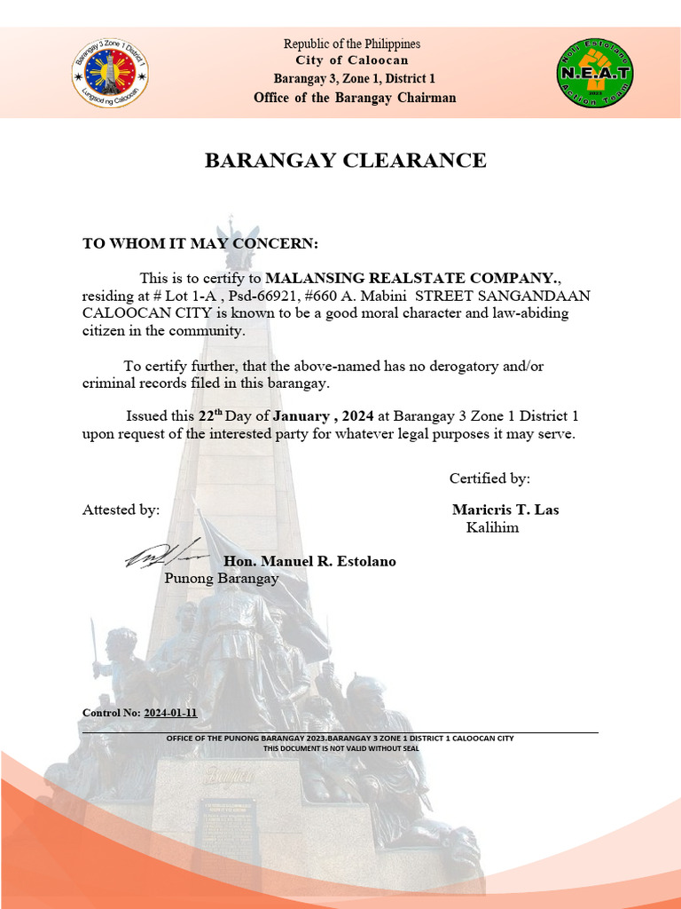 Barangay Clearance New | PDF