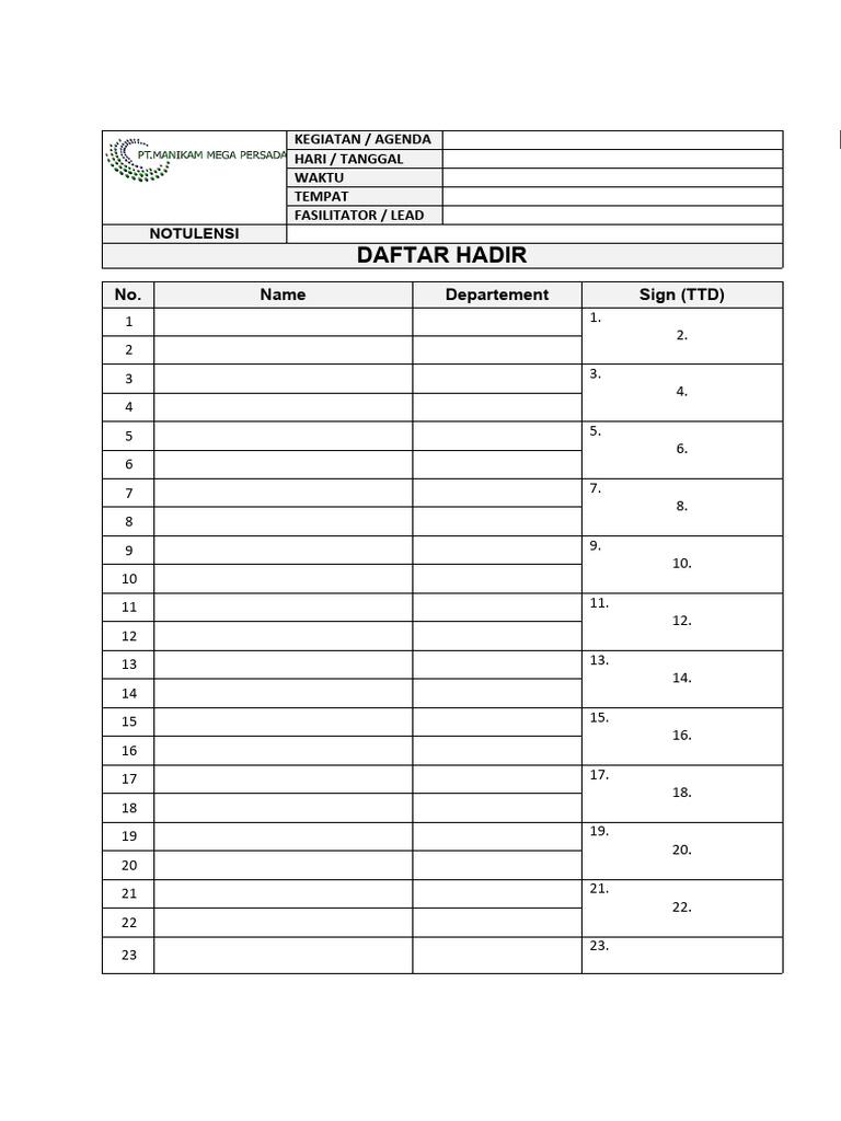 Form Daftar Hadir | PDF