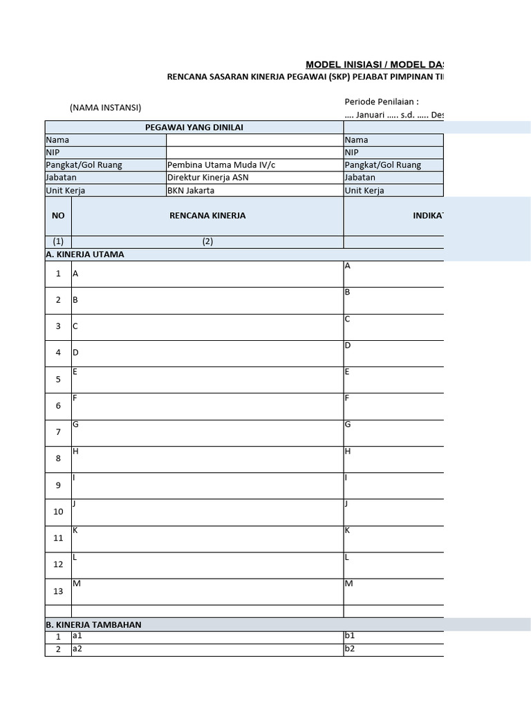 Simulasi Penyusunan SKP (Model Inisiasi) (Form Kosong) JPT - v7.3 (Range Available) | PDF