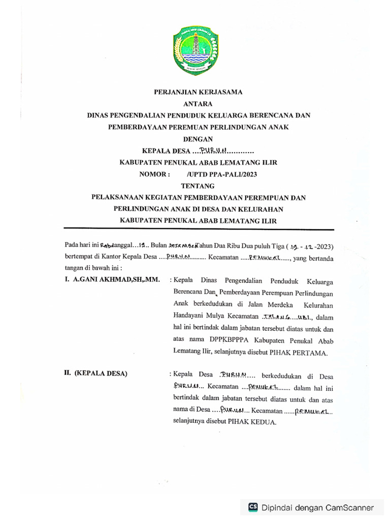 MOU Desa Purun Dengan UPTD DPPA | PDF