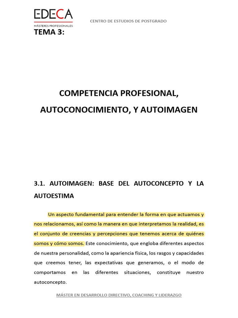 Tema 3. | Descargar gratis PDF | Autoeficacia | Autoestima
