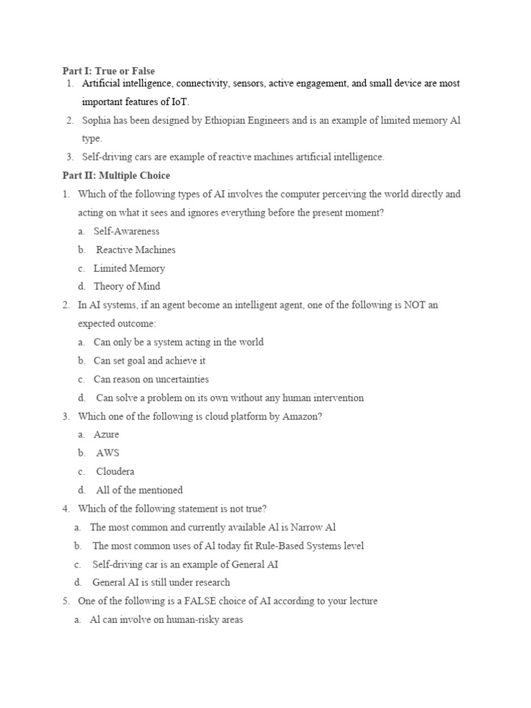 AI & IoT Knowledge Quiz | PDF