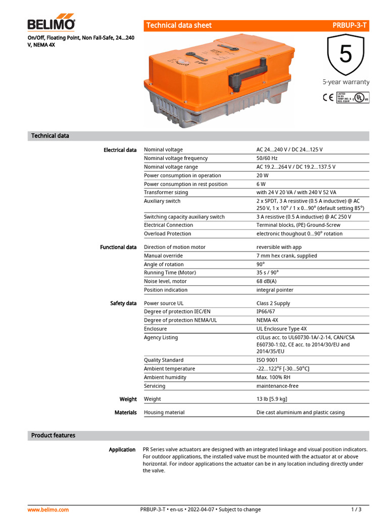 Belimo PRBUP-3-T Datasheet En-Us | PDF | Alternating Current | Switch