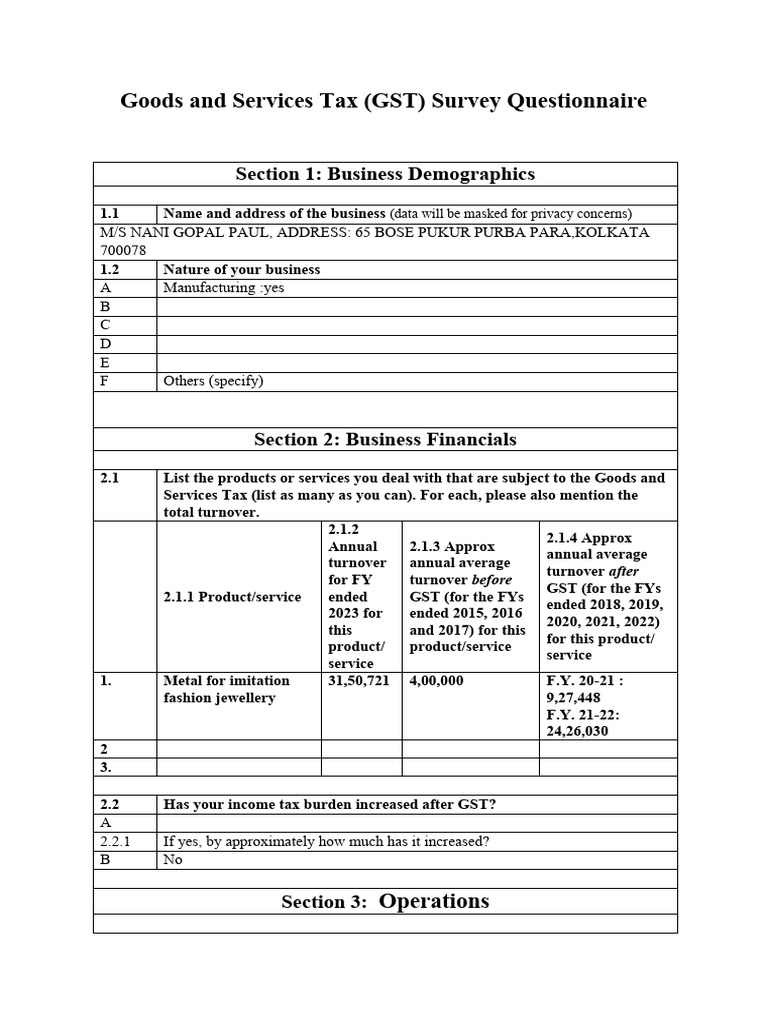 GST Survey Filled Up | PDF | Loans | Taxes