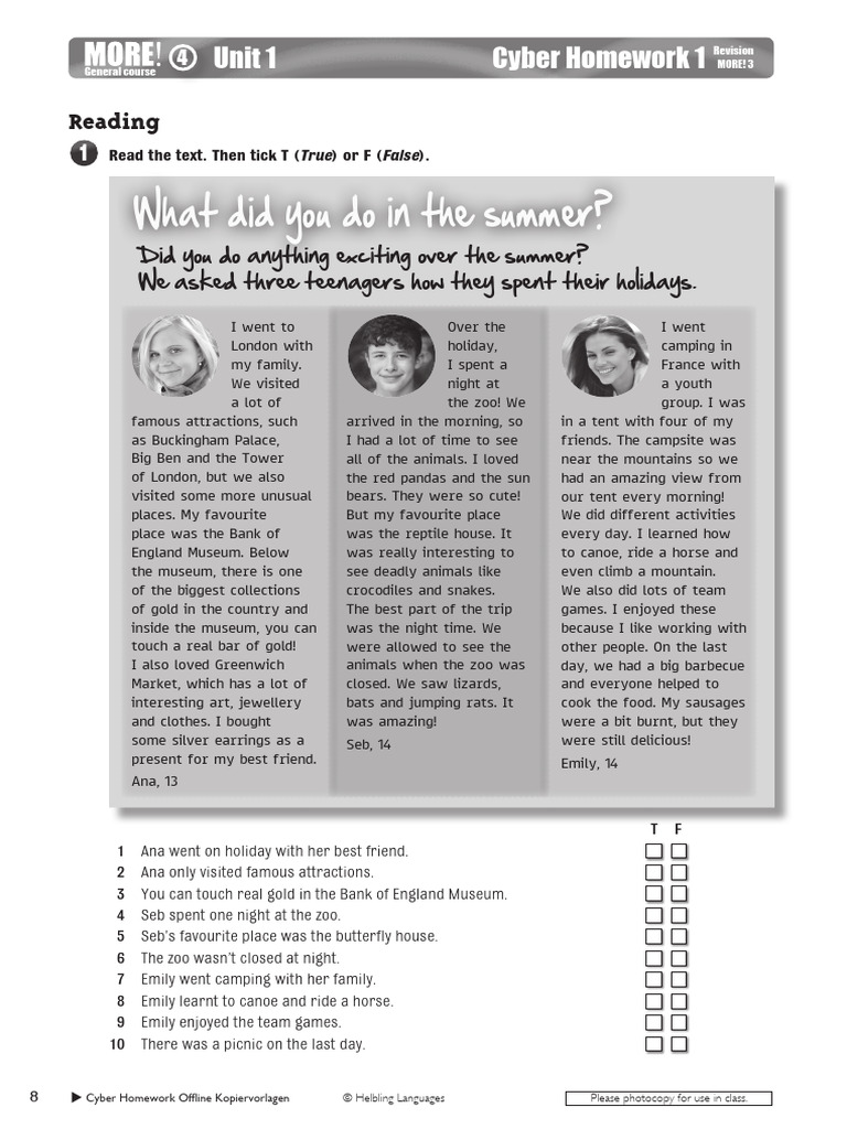 What Did You Do in The Summer?: Cyber Homework 1 Unit 1 | PDF