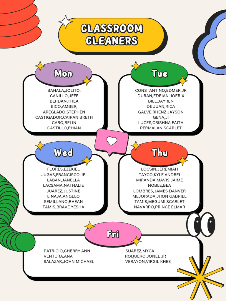 Classroom Cleaners Poster in Colorful Retro Style | PDF