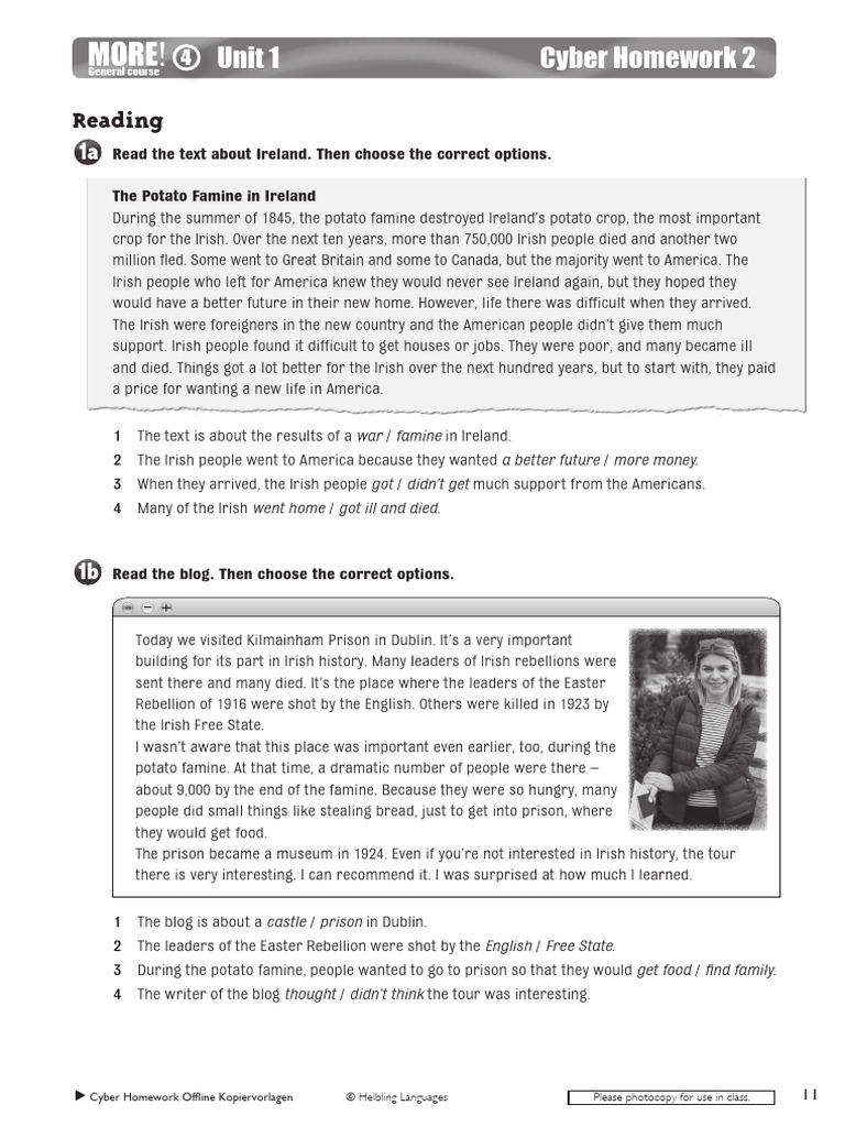 Cyber Homework 2 Unit 1: Reading | PDF | Ireland | Great Famine (Ireland)