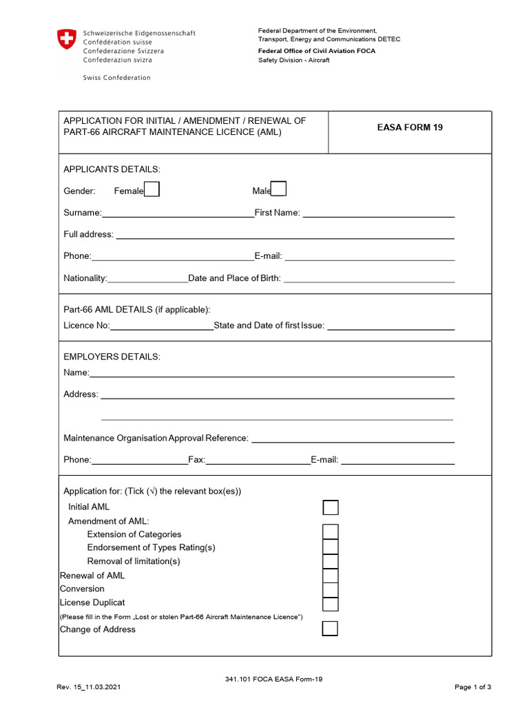 Easa Form 19 Rev 15 | PDF | Aircraft | Airplane