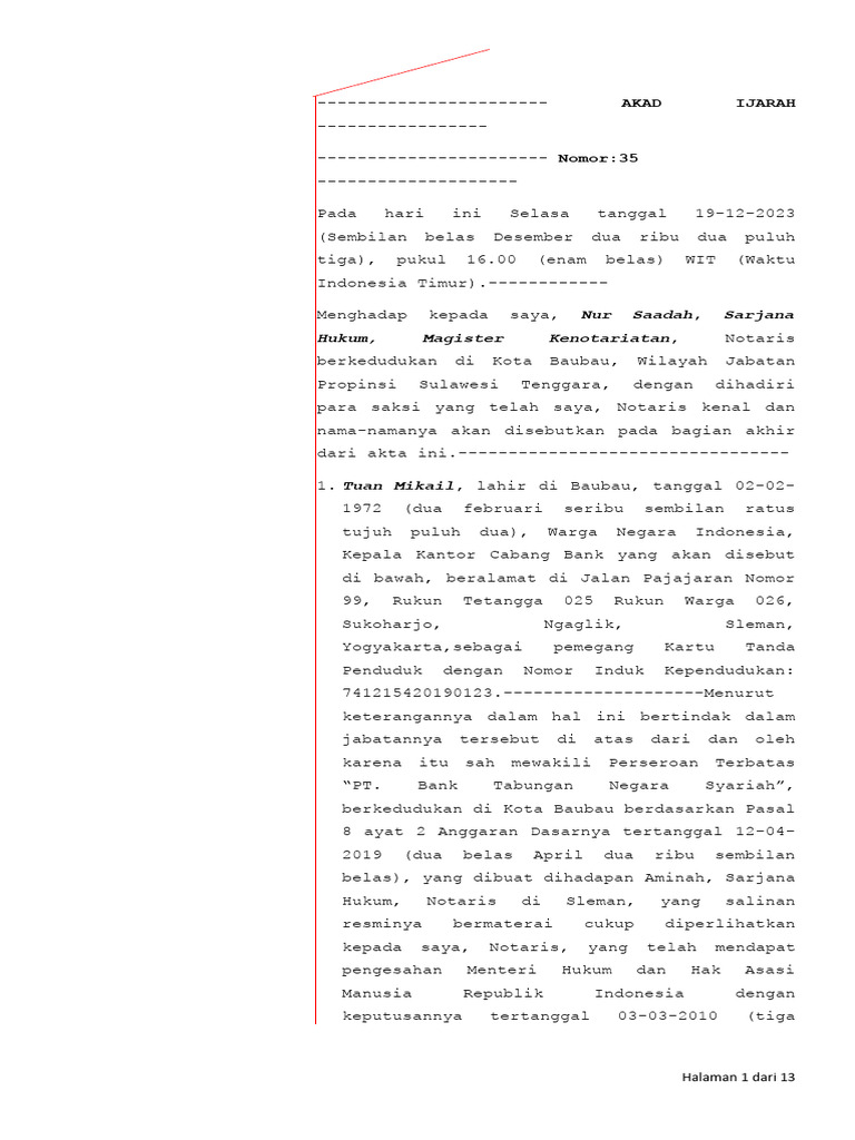 Contoh Akad Pembiayaan Ijarah | PDF