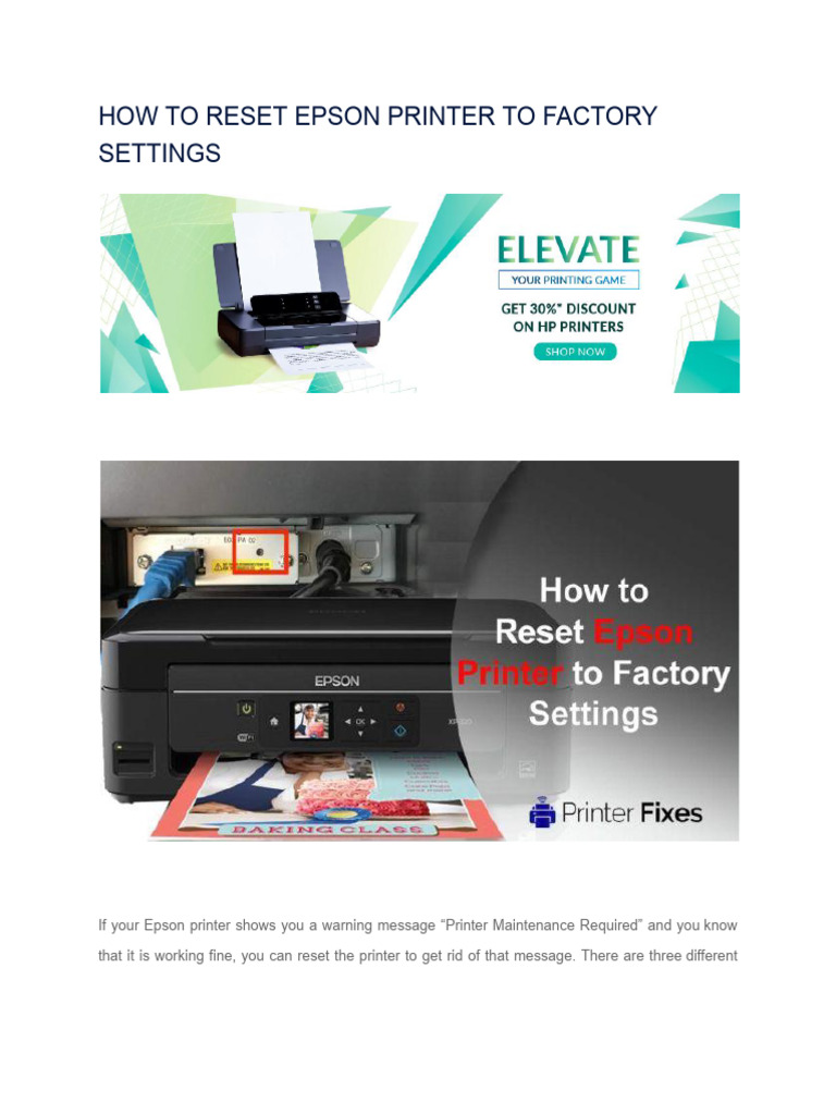 How To Reset Epson Printer To Factory Settings | PDF | Printer ...