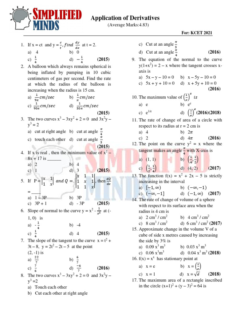 6.application of Derivatives KCET PYQ - A310ed0a A46d 48e2 b3f2 ...