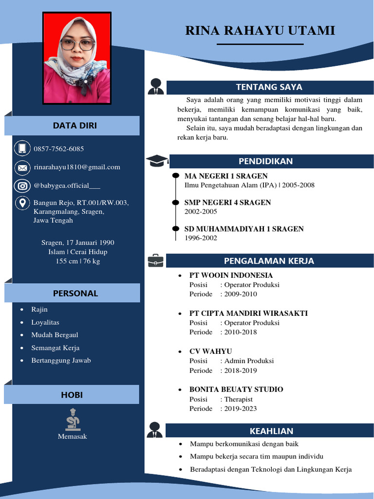 CV Dan Lamaran Rina Rahayu Utami | PDF