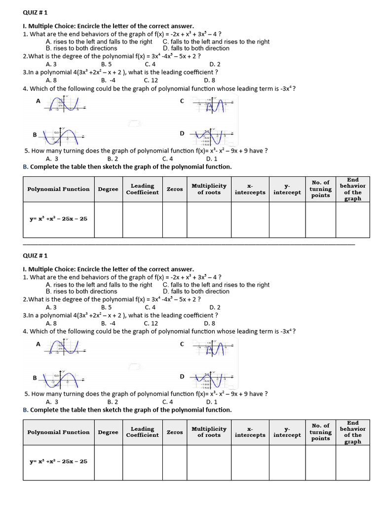 Quiz 1 - Q2 | PDF | Polynomial | Zero Of A Function