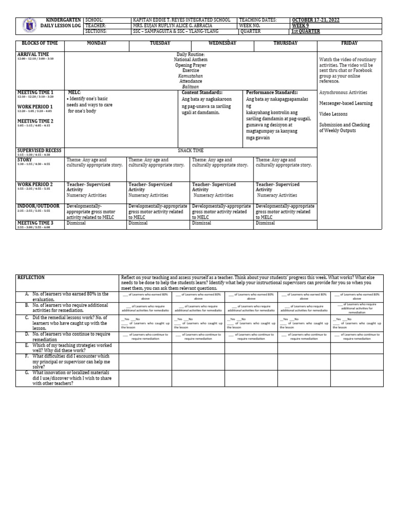 Week 9 Weekly Learning Plan | PDF | Teachers | Cognitive Science