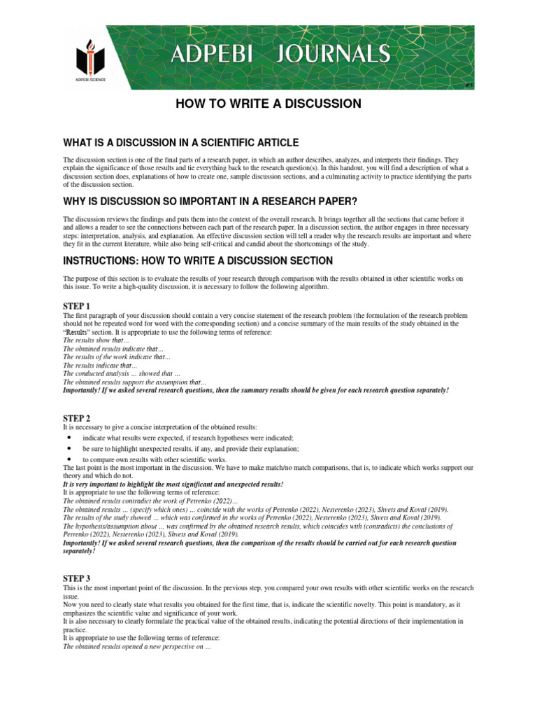 Tips Adpebi How To Write A Discussion 1 | PDF | Hypothesis | Academic ...
