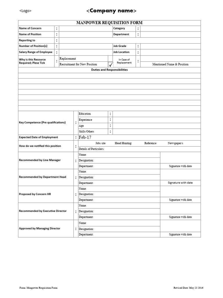 Manpower Requisition Form | PDF | Human Resources | Labor Relations