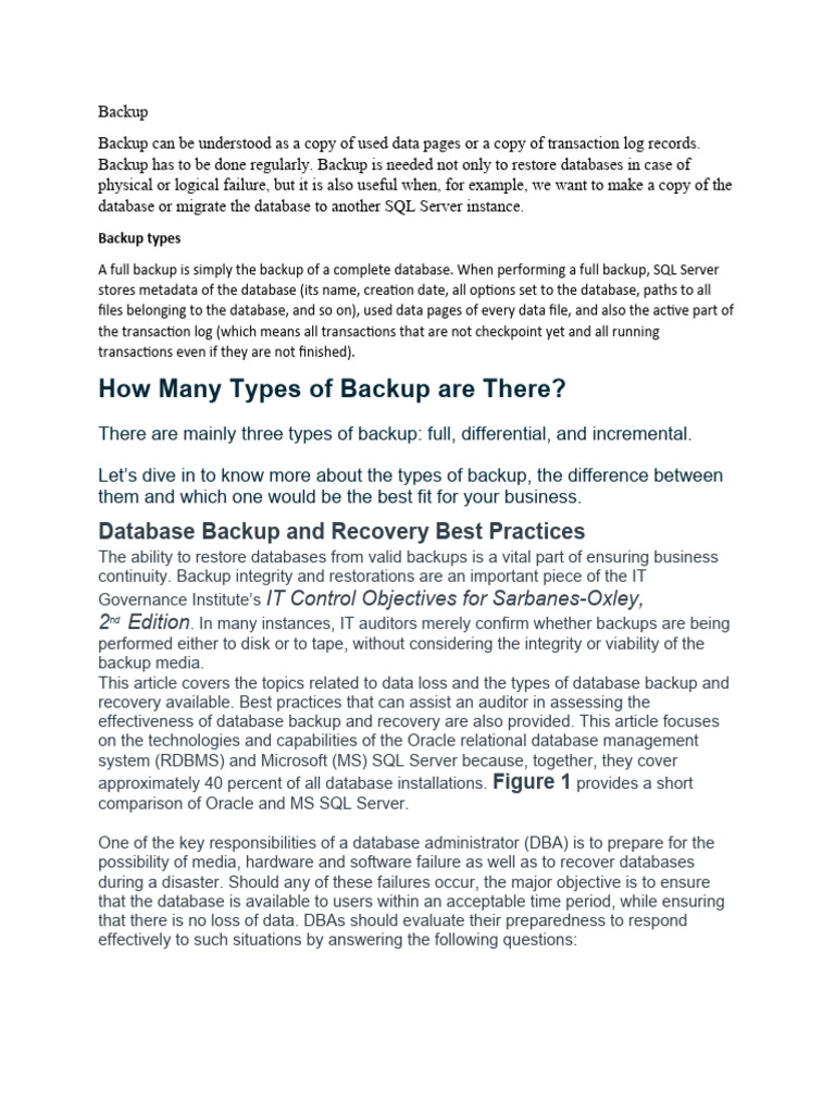 Backup | PDF | Backup | Databases