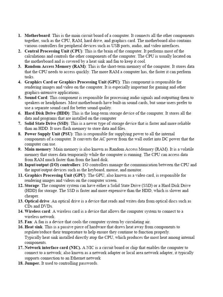 Internal Parts of Computer | PDF | Computer Data Storage | Hard Disk Drive
