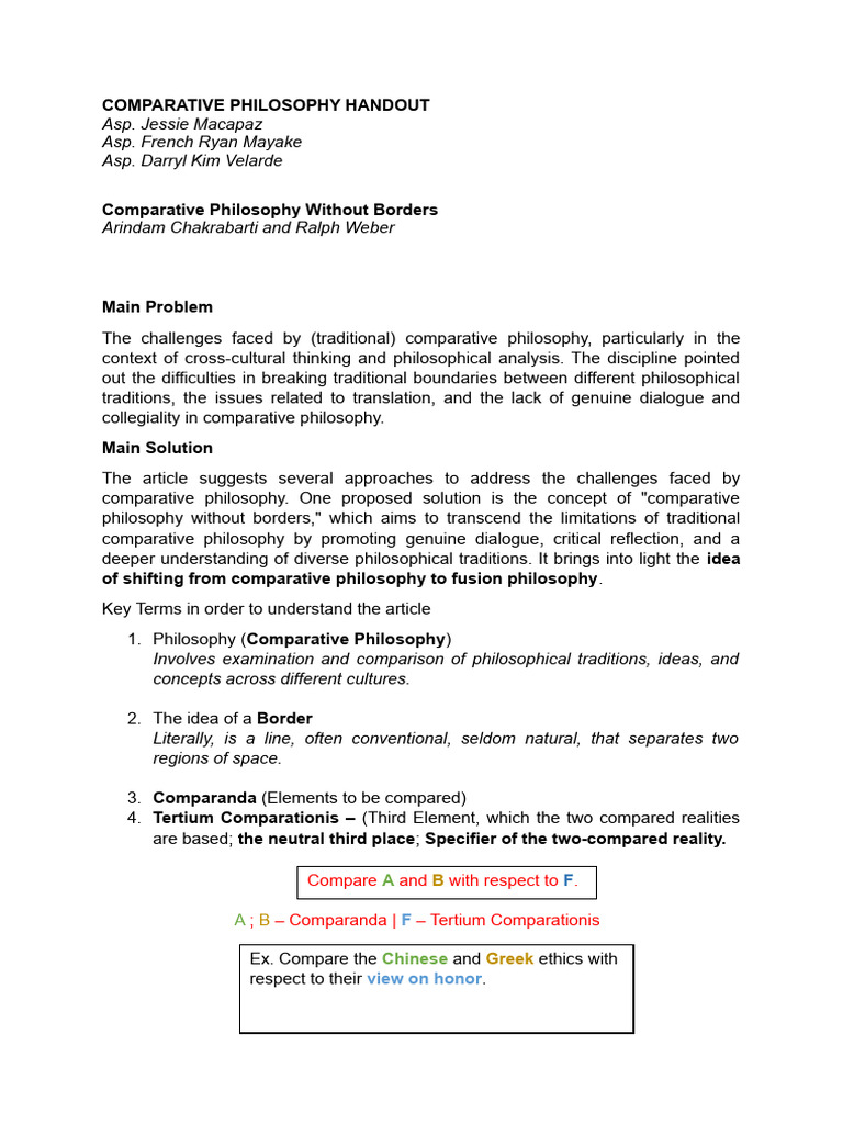 Presentation On Comparative Philosophy | PDF | Idea | Traditions