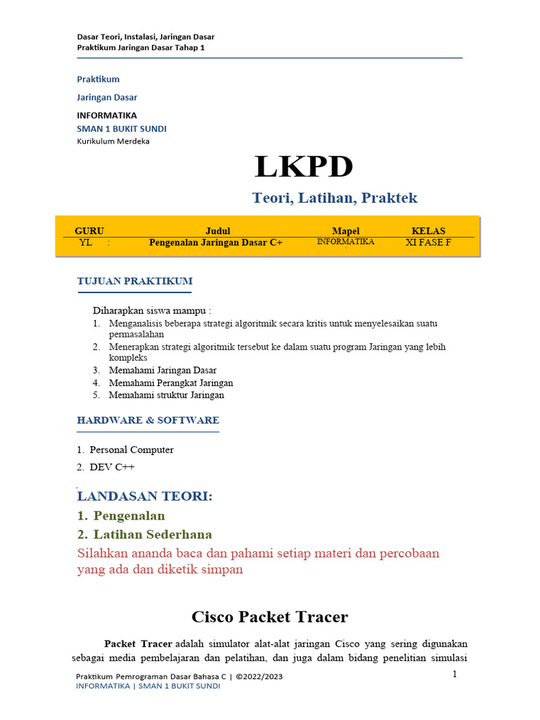 LKPD Pengenalan CISCO Jaringan TAHAP 1 | PDF | Komputer