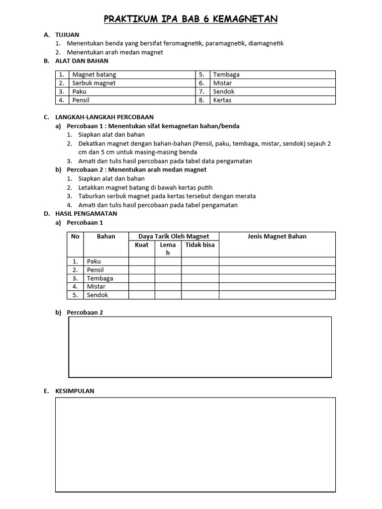 Praktikum Ipa Bab 6 Kemagnetan | PDF