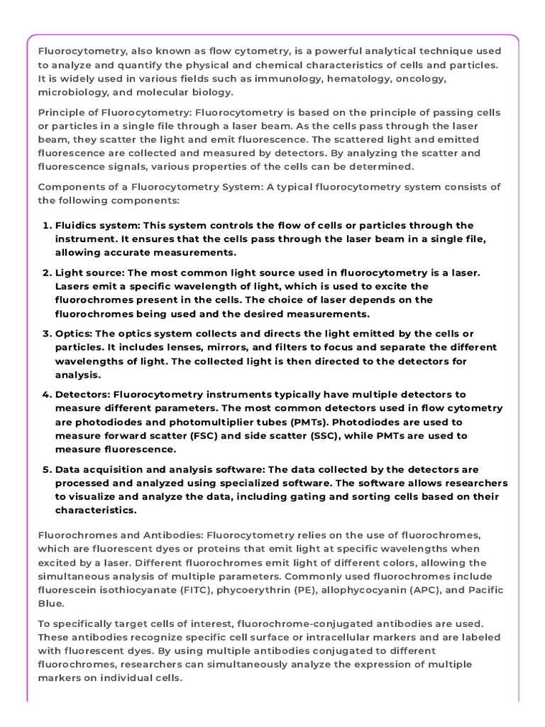 Explain About Flourocytometry. | PDF | Flow Cytometry | Fluorophore