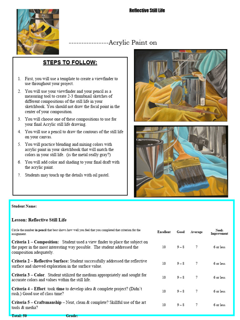 Reflective Still Life Handout | PDF | Acrylic Paint | Drawing