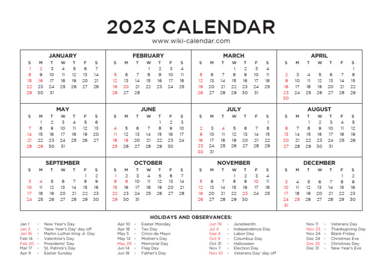 2023 Printable Holiday Calendar | PDF | Observances | Holidays