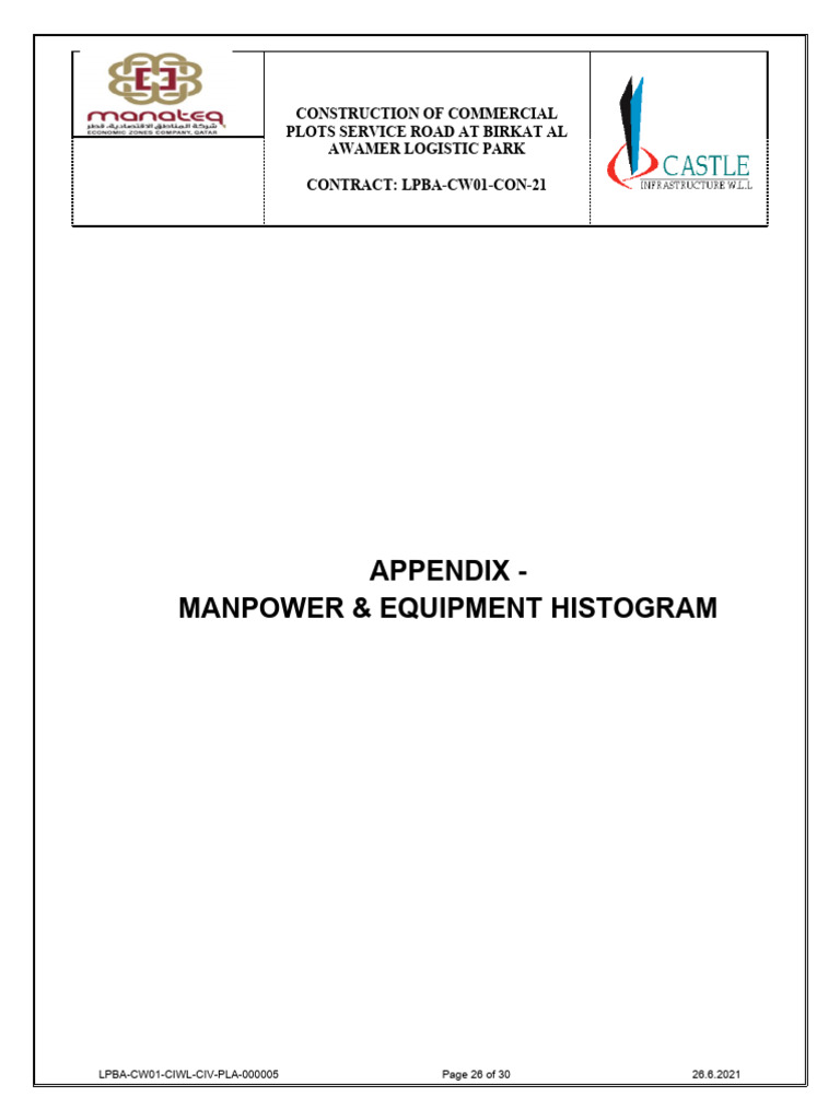 Appendix Manpower & Equipment Histogram | PDF | Crane (Machine ...