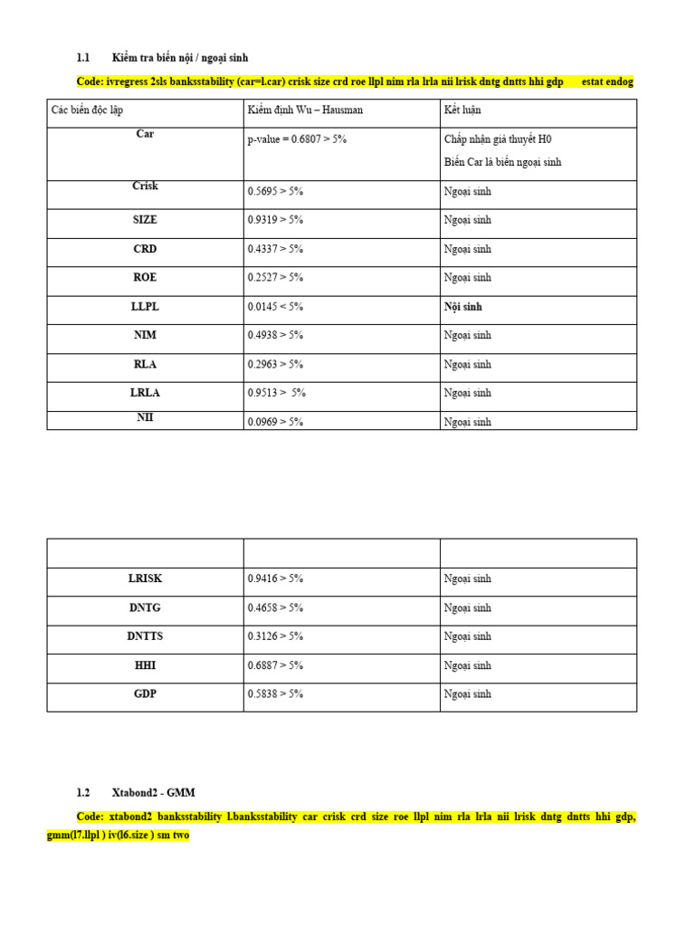 Kiểm tra nội sinh và Mô hình GMM | PDF