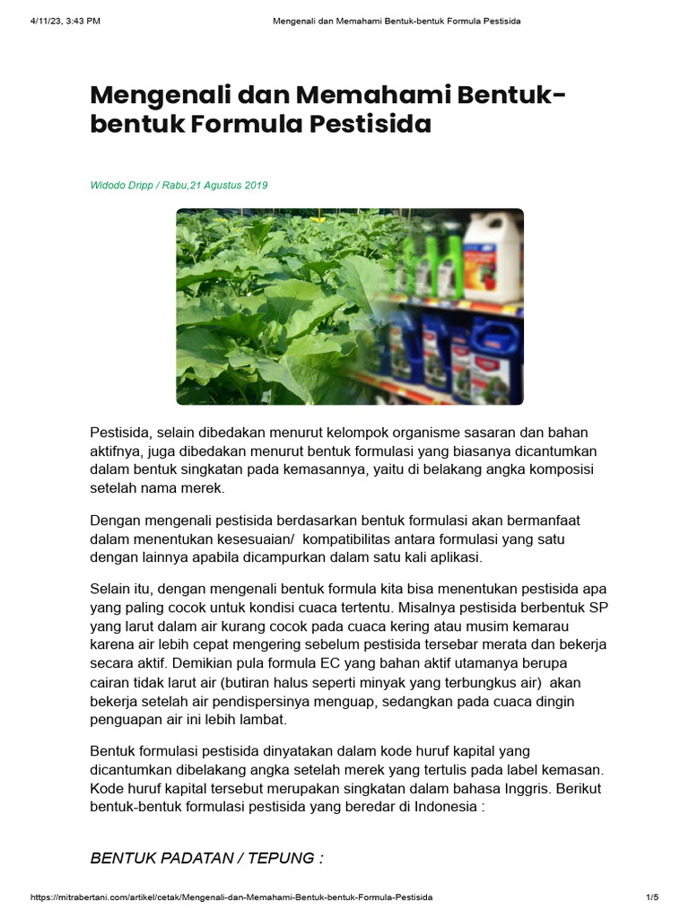 Mengenali Dan Memahami Bentuk-Bentuk Formula Pestisida | PDF