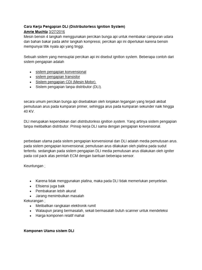 Cara Kerja Pengapian DLI | PDF