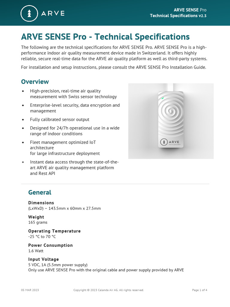 MAR2023 - ARVE SENSE Pro-Data-Sheet-En - v2.3 | PDF | Bluetooth ...