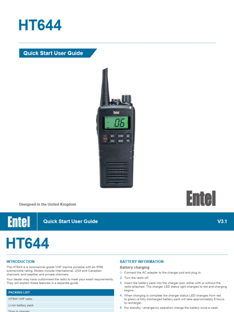 EN249 Entel HT644 Marine QSG | PDF | Battery Charger | Radio