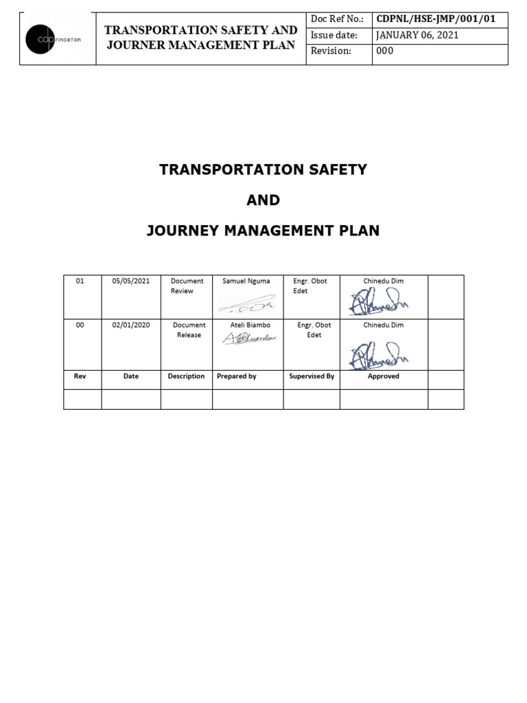 HHOG - PHC - PD - 2023 - 118 - CDPNL - Technical Tender - Form K 1.4 - JOURNEY MANAGEMENT PLAN | PDF