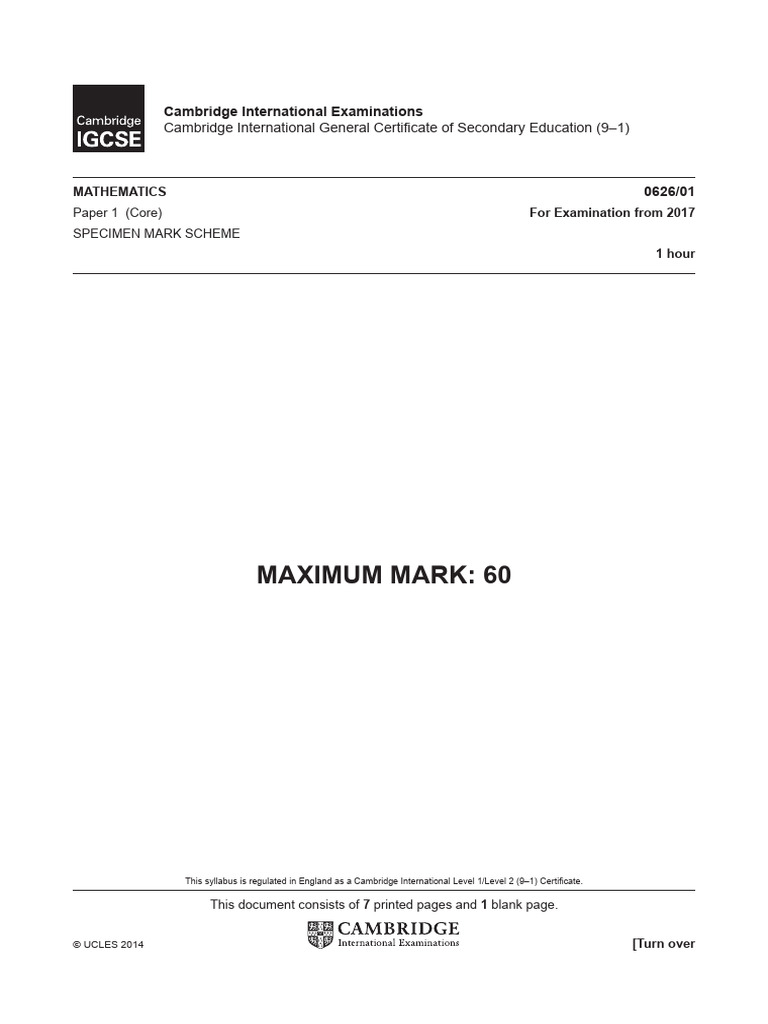 Specimen Mark Scheme 1 | PDF
