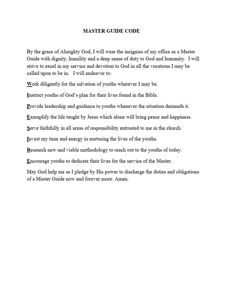 Master Guide Pledge and Responsibilities | PDF | Self-Improvement ...