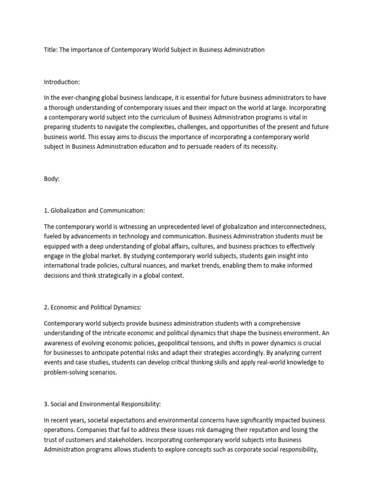 Importance of Contemporary World Course in Business Ad. | PDF ...