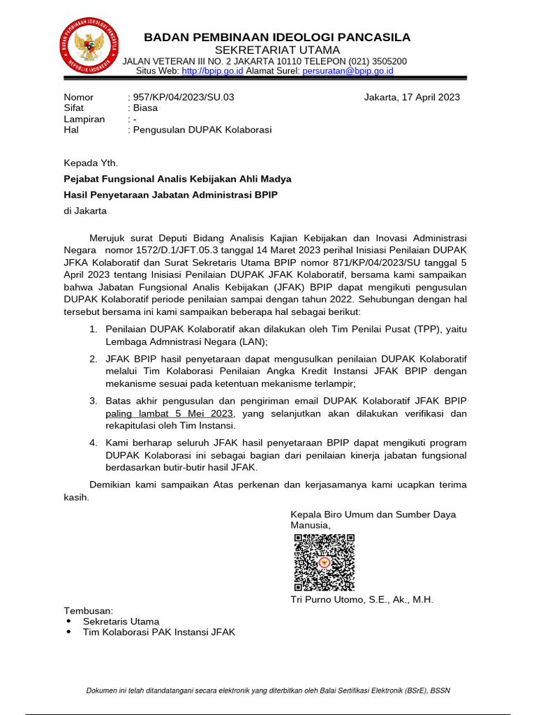 Surat DUPAK Kolaborasi Final1 | PDF
