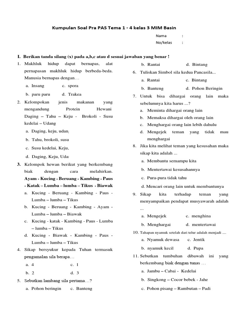 Latihan Soal Pra PAS k3 MIM Basin | PDF